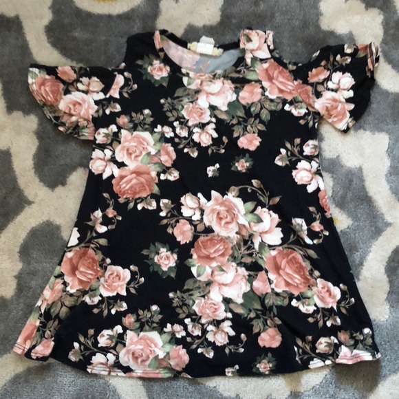 btween | Shirts & Tops | Off The Shoulder Black Shirt With Roses | Poshmark